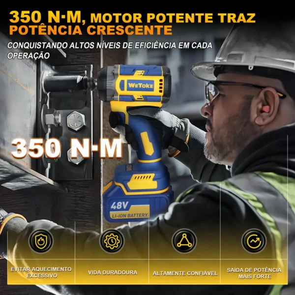 Wetoke 48V Professional Impact Wrench/Driver: 350Nm Torque, Cordless ...