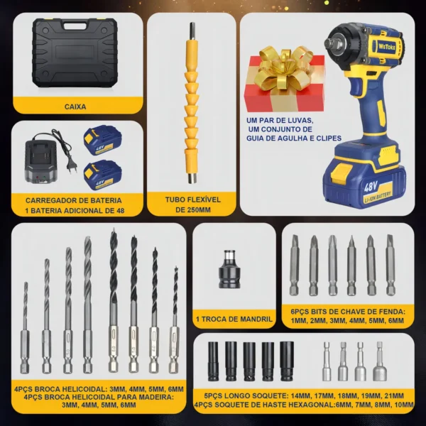 Wetoke 48V Professional Impact Wrench/Driver: 350Nm Torque, Cordless ...