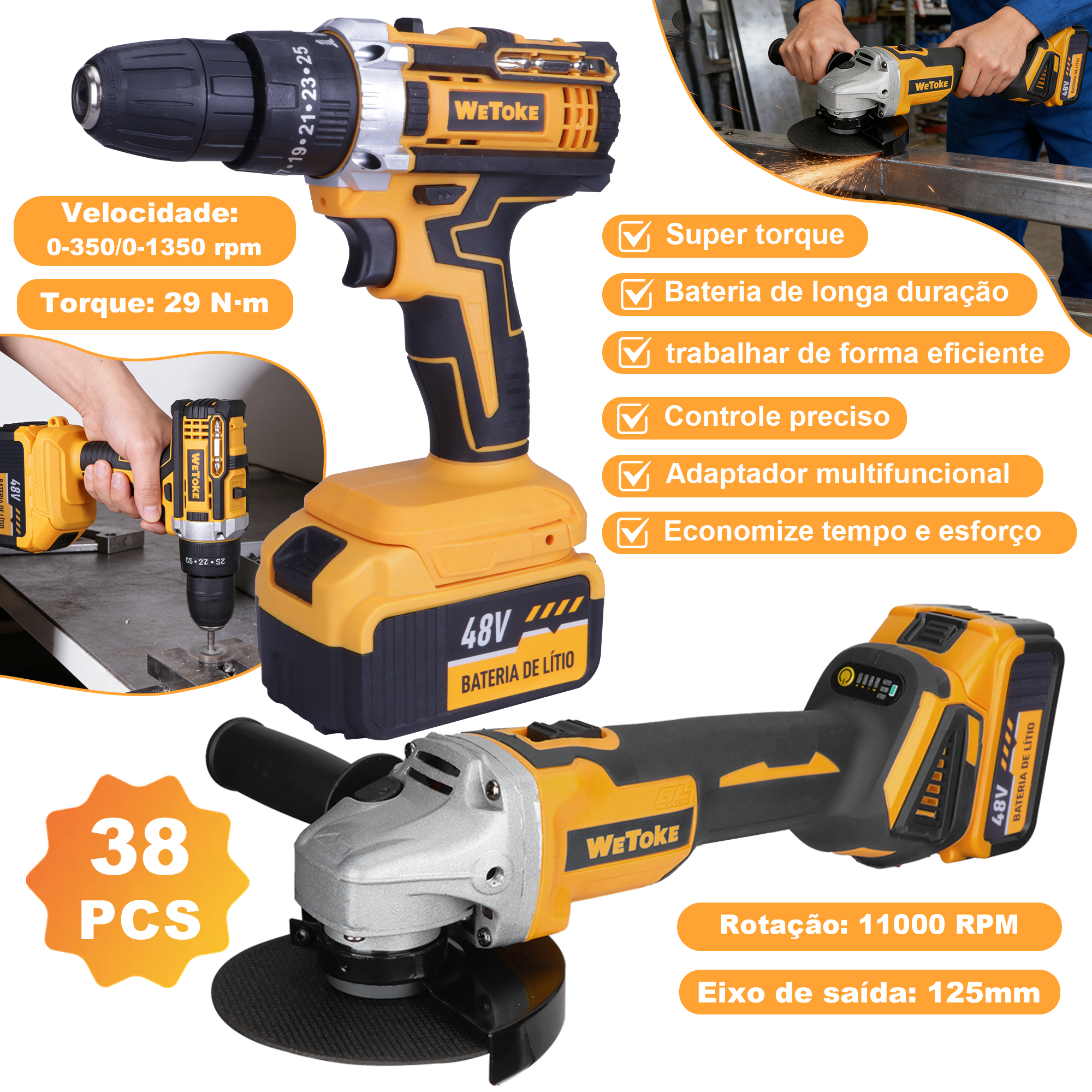 Wetoke 21V Professional Cordless Impact Drill/Driver & Angle Grinder ...