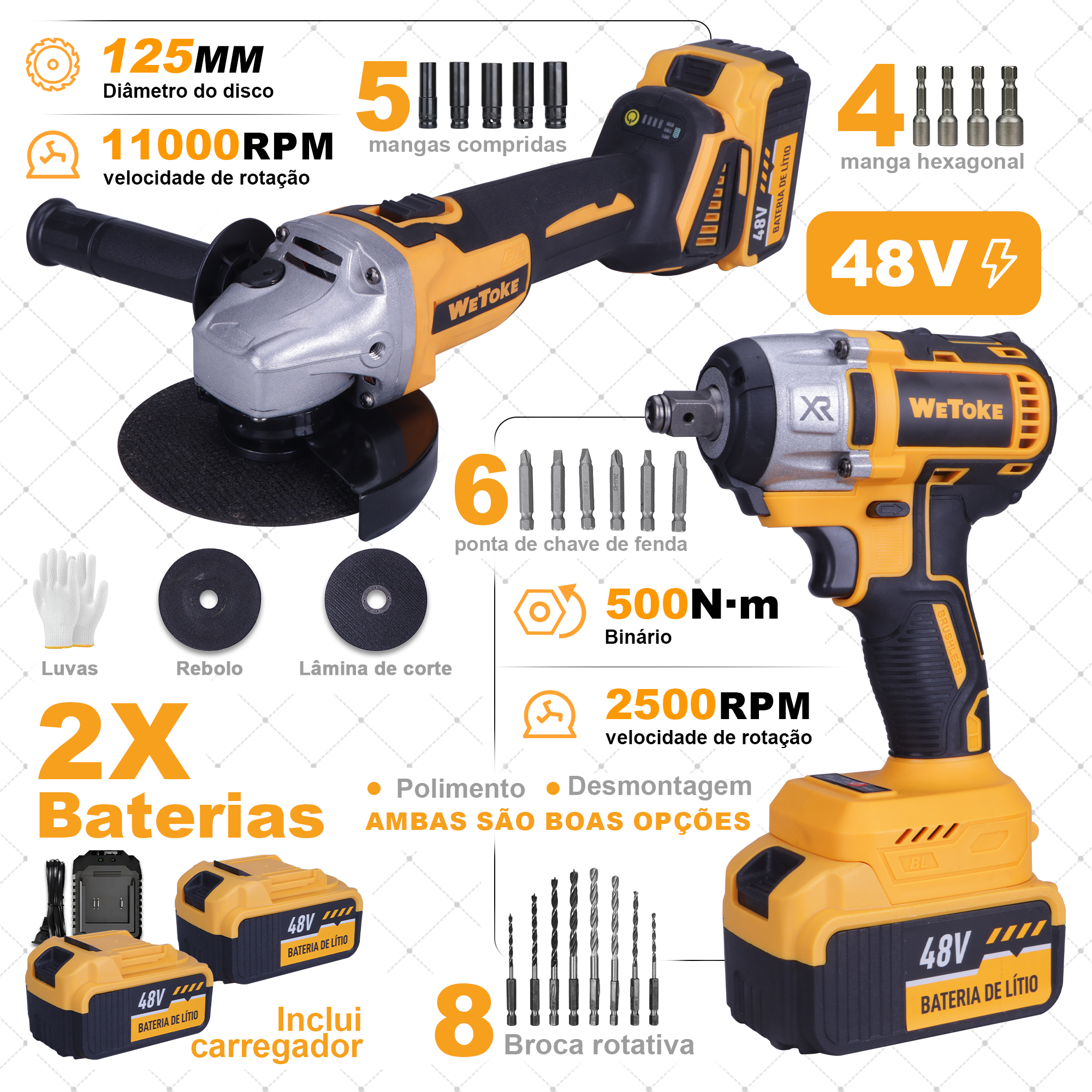 WeToke 21V Brushless Angle Grinder and Impact Wrench Professional ...